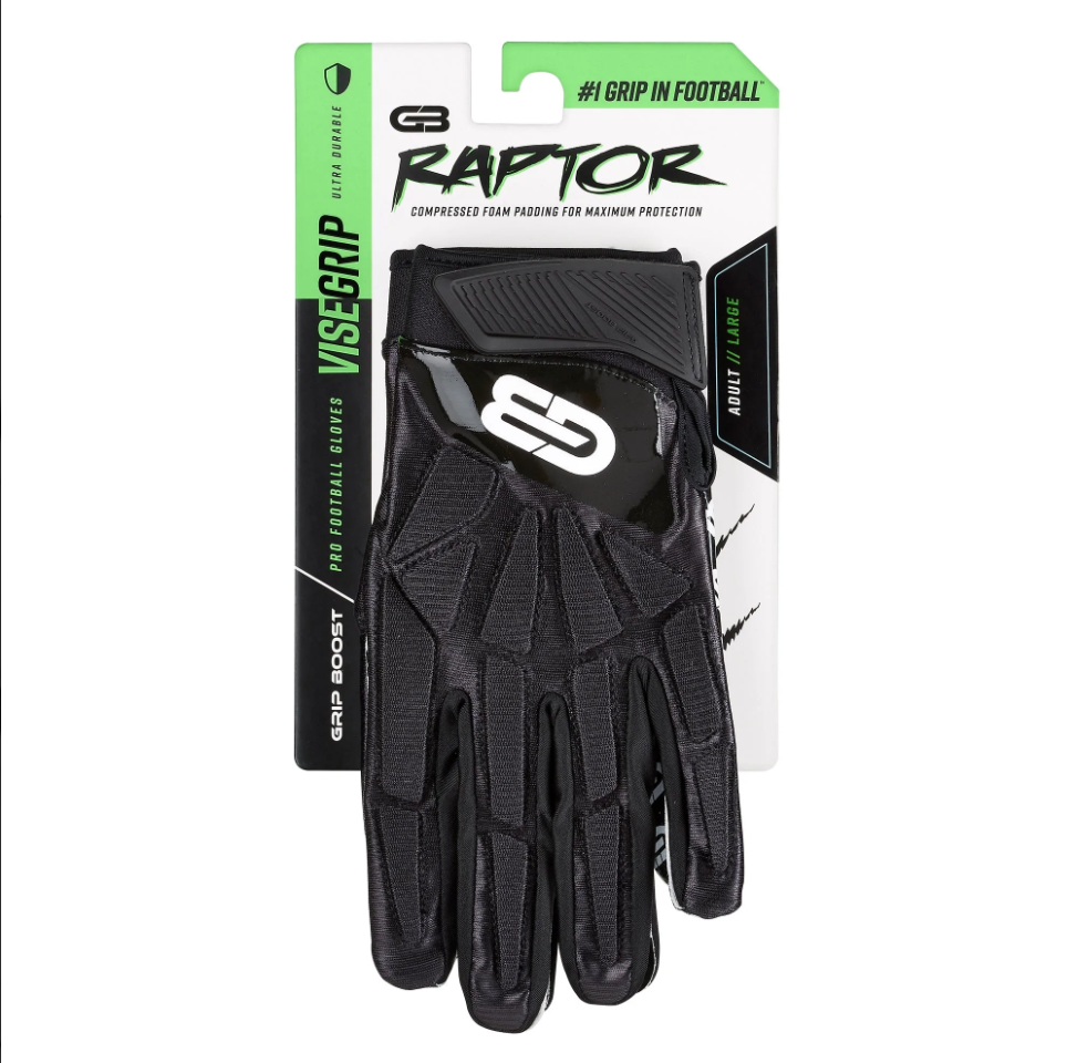 Grip Boost Raptor Padded Hybrid Football Gloves - Black – www ...